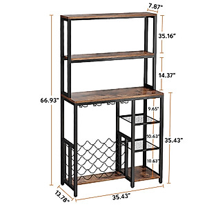 Tribesigns 5 Tiers Wine Rack Table, Bakers Rack with Wine Storage, Wine Rack Freestanding Floor with Glass Stemware Holders,Wine Bar Table for Kitchen, Dinning Room, Rustic Brown