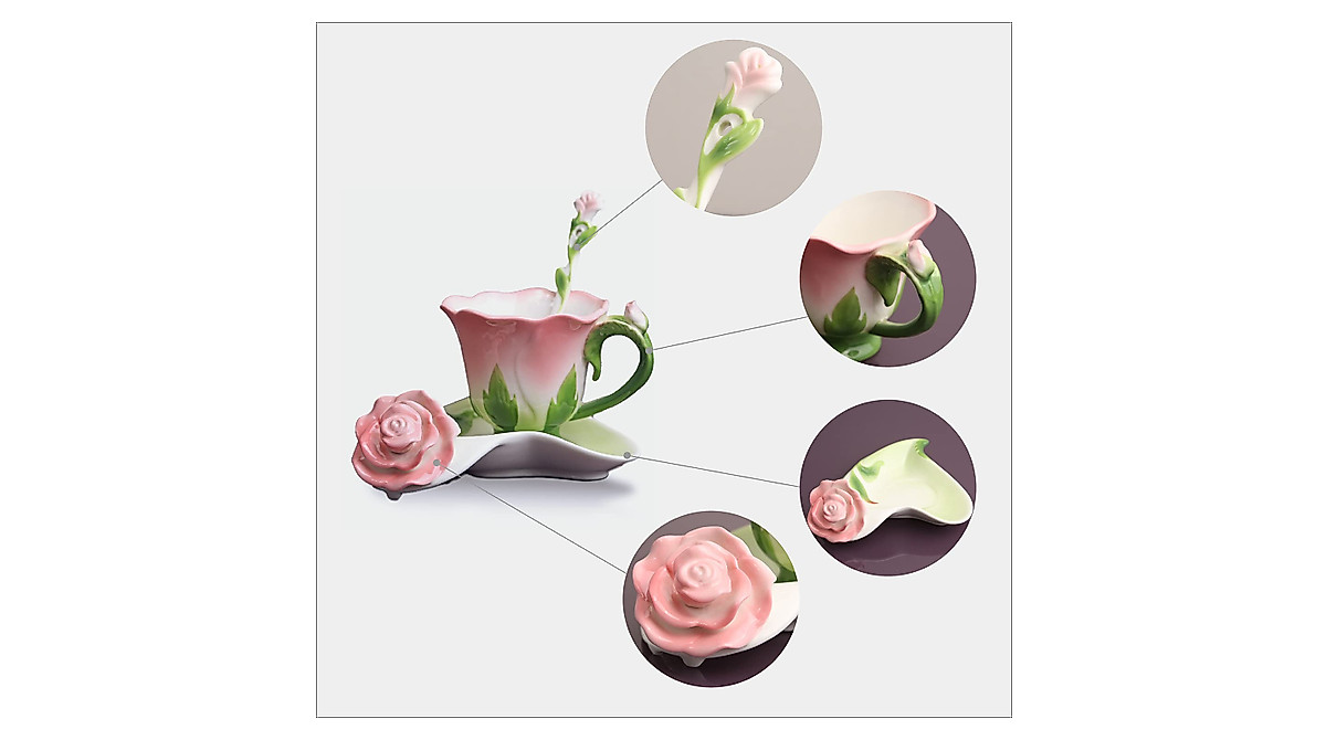 Elegant Pink Tea Cups & Saucers Set by Beddinginn