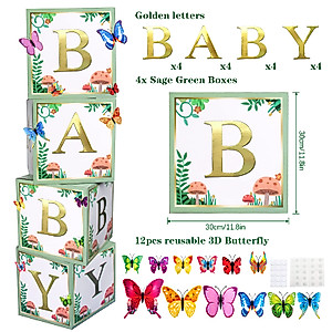 Baby Shower Decorations for Girl Sage Green Baby Block Box with Letters for Baby Shower Decor Neutral Baby Gender Reveal Decorations with 3D Butterfly