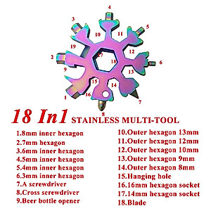 3 Pack Snowflake 18-in-1 Multi Tool, Stainless Steel Snowflake Bottle Opener/Flat Phillips Screwdriver Kit/Wrench, Durable and Portable to Take