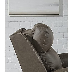 Signature Design by Ashley Roman Contemporary Tufted Leather Power Reclining Loveseat with Console and Adjustable Headrest, Gray