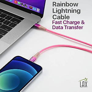 LAX Gadgets USB C to Lightning Cable - Apple MFI Certified Lightning Cable for iPhone 14/14 Plus/14 Pro/14 Pro Max, iPad, iPod - Durable Nylon Braided Fast Charging Cable - 6ft - Rainbow