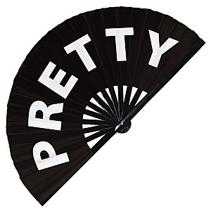Pretty hand fan foldable bamboo circuit hand fan funny gag slang words expressions statement gifts Festival accessories Rave handheld Circuit event fan Clack fans (Black)