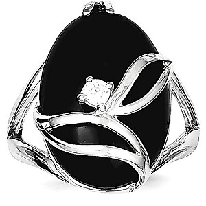 925 Sterling Silver Black Onyx Cubic Zirconia CZ Ring Size 8