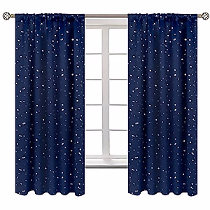 BGment Kids Blackout Curtains for Bedroom, Rod Pocket Room Darkening Curtains Decoration Thermal Insulation Window Drapes for Nursery, Children Room, 2 Panels, Each 42 x 63 Inch, Navy Blue