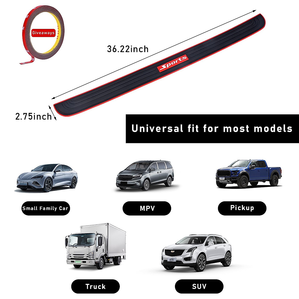 Kewucn Car Rear Bumper Protector Guard, Rubber Scratch-Resistant Protection Strip Sticker, Auto Non-Slip Trunk Door Entry Trim Cover, Universal Vehicle Accessories for Most Cars (Red Sport)