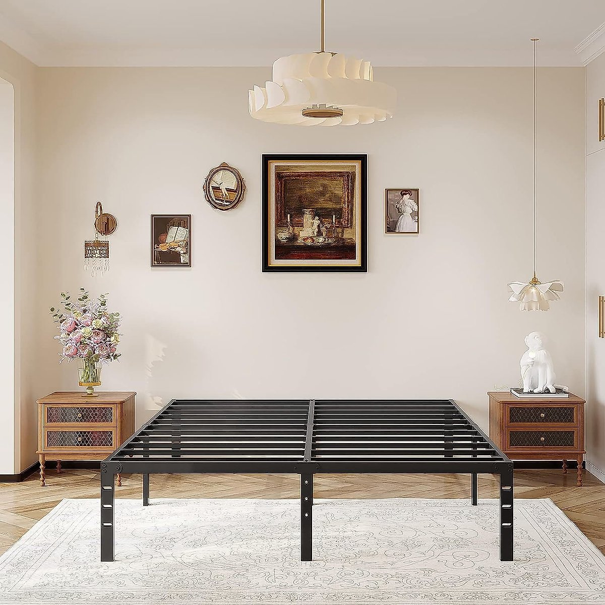 Allouncer Queen Bed Frame, Heavy Duty Bed Frame Queen Size, Metal Platform Bed Frame Queen Size with Under Frame Storage Space, No Box Spring Needed, Noise Free, Quick & Easy to Assembly