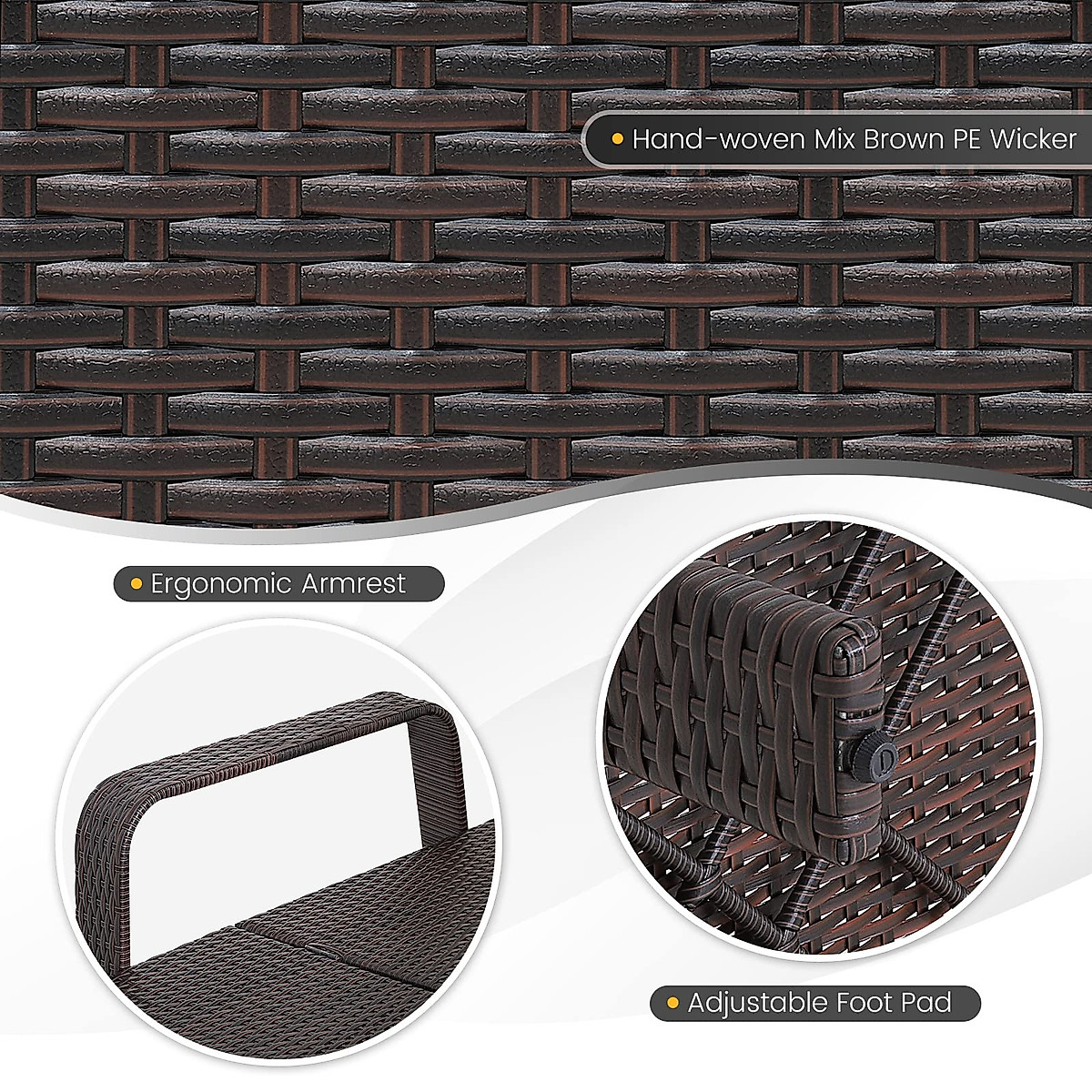 Tangkula Outdoor Chaise Lounge Chair and Table Set with Folding Canopy and Armrests, Patio Rattan Reclining Chair with 6-Level Adjustable Backrest, Cushioned Outdoor Recliner for Poolside, Backyard