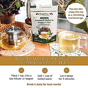 DelighTeas Liver Detox tea | Stomach Relief & Liver Cleansing | Ayurvedic Loose Leaf Milk Thistle, Fennel, Ginger Tea for Digestion | USDA Organic, Vegan, Caffeine Free, Sugar Free | 50 Servings, 5oz