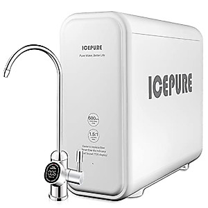 ICEPURE Reverse Osmosis System Under Sink, 600 GPD, 1.5:1 Pure to Drain, TDS Reduction, Smart Faucet, Real Time TDS Reading, NSF/ANSI Standards, USA Tech, Tankless RO Water Filtration
