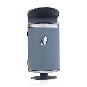 DYPASA Outdoor Trash Cylindrical Trash Can, Semi-Open Stainless Steel Outdoor Trash Can with Ashtray, Durable Commercial Outdoor Waste Container, Easy to Install Outdoor Garbage Can