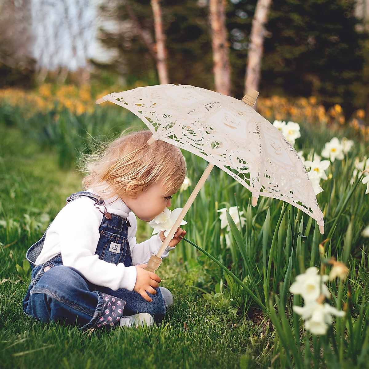 5pcs Girls Floral Photo Photography Cloth Umbrellas Decorative Flower Layout Lace Small Parasols Accessories Bride Girl Embroidery Umbrella Children Decoration Lady