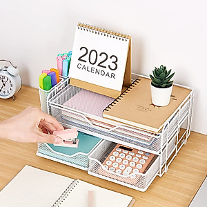 gianotter 3 Tier Desk Drawer Organizer, Office Desk Organizers and Accessories with 2 Pen Holder, Desk Accessories & Workspace Organizers for Home Office Supplies (White), G-3D