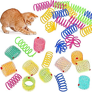 30 Pieces Cat Springs Cat Spiral Toys Cat Fetch Chew Toy Kitten Pet Plastic Coil Spiral Springs for Kitten Bouncing Play Training, 2 Styles