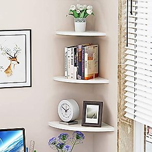 Floating Wall Shelf, Corner Wall Shelves Mount, Wall Corner Shelf Floating Corner Mounting Shelf 3 Tiers Storage Organizer Rack Modern Storage Shelf for Bedroom Bathroom Kitchen Office, 10 inch White