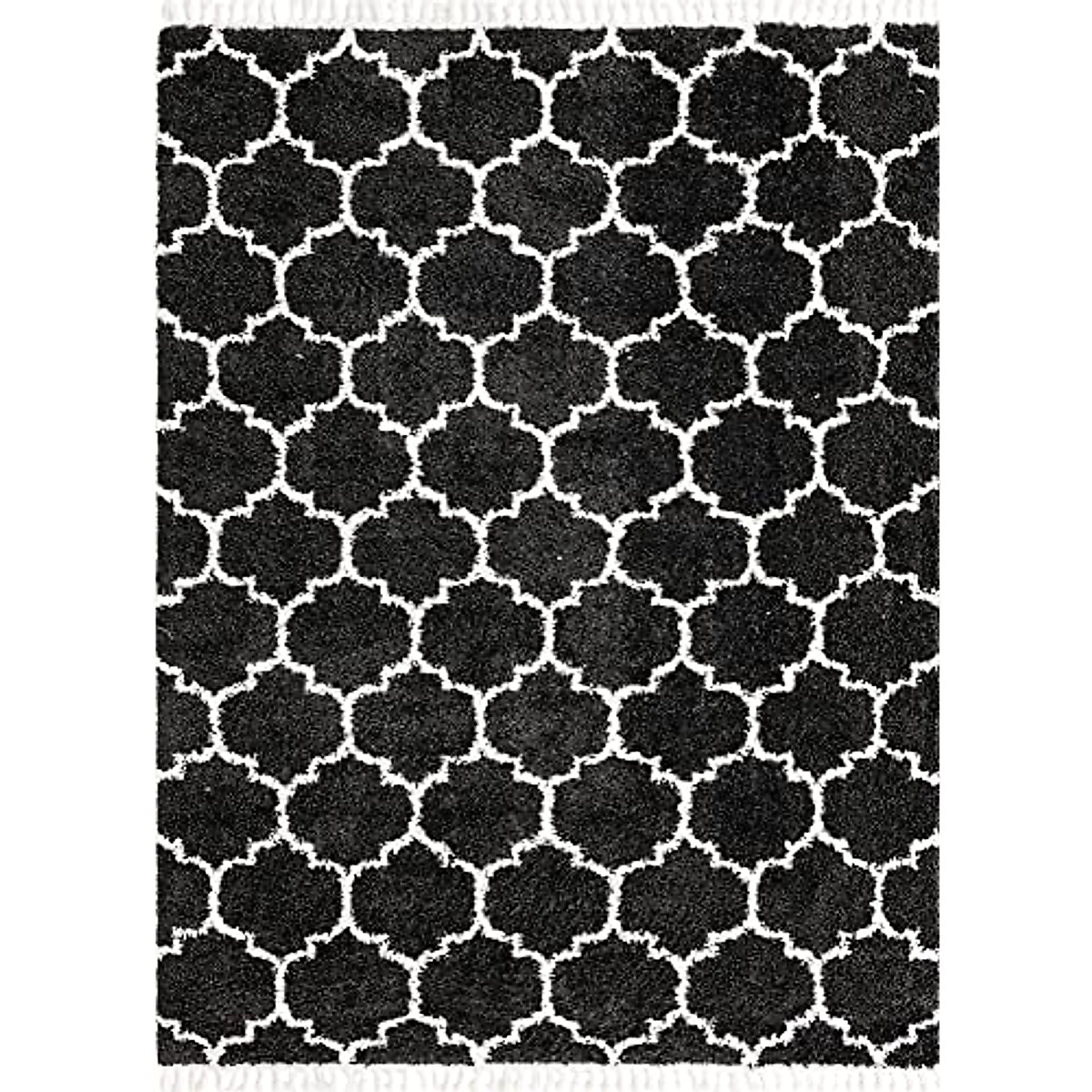 Unique Loom Hygge Shag Collection Area Rug - Trellis (9' x 12' Rectangle, Black and White)