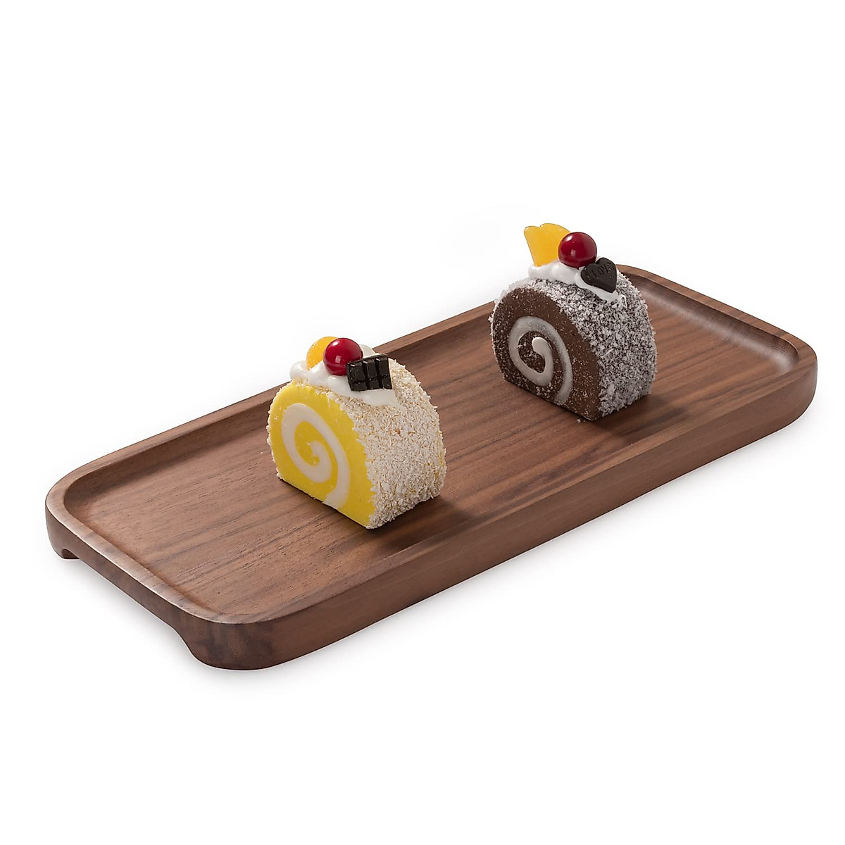 Insunen Walnut Serving Tray Platter Rectangle, Natural Wood Trays for Food BBQ Party Buffet Dessert Appetizer, Small Wooden Trays for Fruits Cookie Bread (11.8X5in)