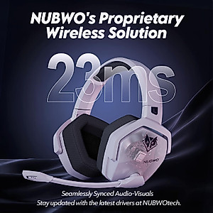 NUBWO G06 Dual Wireless Gaming Headset with Microphone for PS5, PS4, PC - 23ms Low Latency Audio - 100-Hour of Playtime - 50mm Drivers (White-Black)