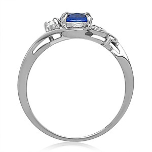 Silvershake Created Sapphire Blue and White Cubic Zirconia Gold Plated 925 Sterling Silver Engagement Ring Size 6.5