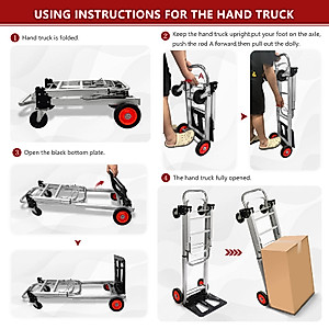 Oyoest Aluminium Hand Truck Dolly Heavy Duty 440lbs Capacity 2 in 1 Convertible Folding Hand Truck with Pneumatic Wheels and Telescoping Handles,Portable Dolly Cart with Bungee Cords for Moving