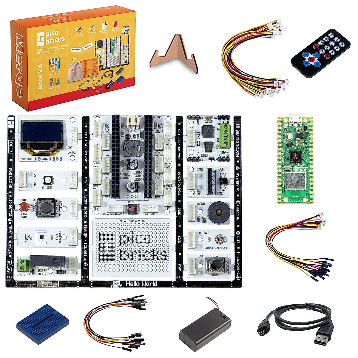 PicoBricks Raspberry Pi Pico W Starter Kit with 12 Detachable Sensors and Extensive Learning Guide, Raspberry Pi Kit, DIY Coding Kit, Raspberry Pi Kit for Kids