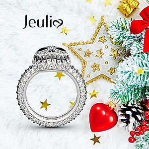 JEULIA "Pumpkin King Jack Skull Women Rings 925 Sterling Silver Skull Diamond Ring Bridal Set Wedding Engagement Anniversary Promise (7.0(U.S))