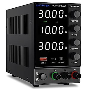 DC Power Supply Variable, Adjustable Switching Regulated Power Supply (30 V 0-10A) with Encoder Coarse & Fine Adjustments Knob, Beach Power Supply with USB & Type-C Quick-Charge Interface