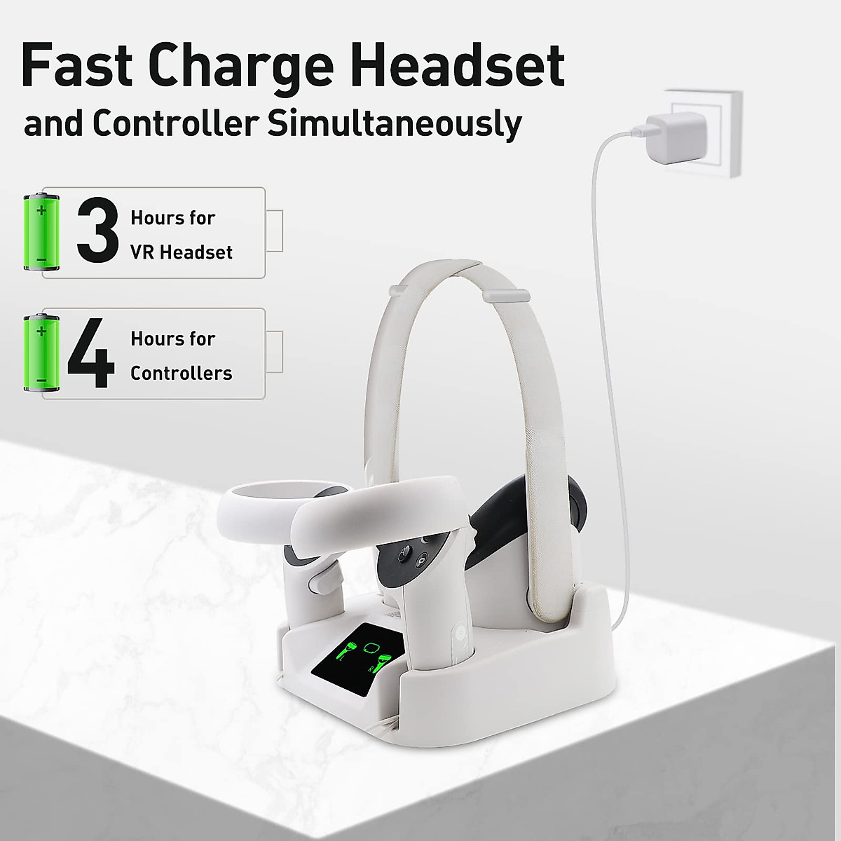 VR Charging Station for Oculus Quest 2/Meta Quest 2,Ysokk Magnetic Charging Dock with 2 Rechargeable Batteries/USB-C Charger and Cable
