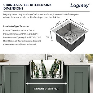 Bar Prep Drop In Kitchen Sink - Logmey 15x20 Gunmetal Black Topmount 18 Gauge Stainless Steel Kitchen Sink