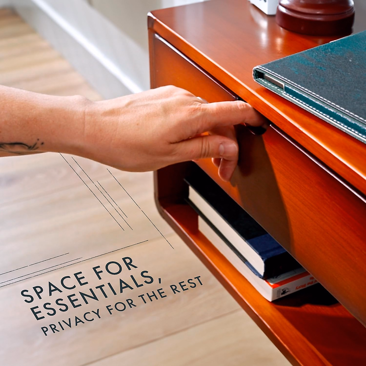 Comfify Modern Floating Nightstand with Drawer – Small, Compact, Minimalist Bamboo Wall-Mount Bedside Shelf, – Midcentury Design, Easy Installation, Clear Instructions - Dark Mahogany Finish