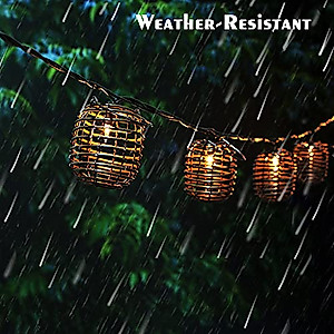 Outdoor String Lights，Solar Operated 10 Mini Bulbs Drum-Shaped Lantern String Light, LED Patio Warm White Flashing Waterproof Hanging Decorative String Lights for Garden, Backyard, Christmas, Party.