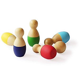 Shumee Wooden Bowling Set for 2 3 4 5 6+ Year Old Kids | Indoor Toddler Toys | Gifts | Family Party Games | Holiday | 6 pins & 1 Ball | Child Safe & Non Toxic