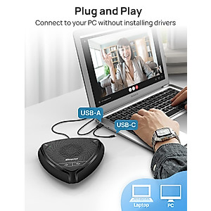 USB Speakerphone, Lepist Computer Speakers with Microphone for 4 People Business Conference 360° Voice Pickup, USB Skype Speakerphone Conference Call Speaker with Microphone, Plug and Play, LE2101N