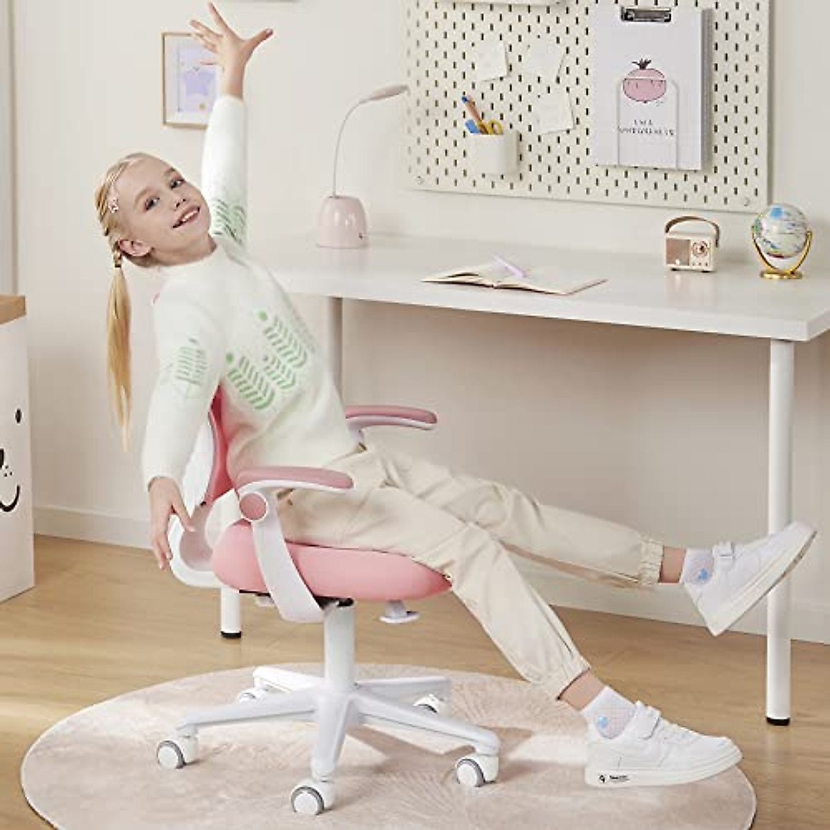 DIOSHOME Kids Desk Chair, Height Adjustable Kids Chair, Swivel Children's Study Chair. Suitable for Boys and Girls Aged 4 to 12. Use Pressure Self-Loc