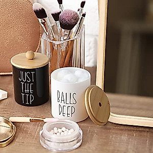 2 Pack Apothecary Jars with Bamboo Lids for Bathroom Organization - Qtip Holder and Cotton Ball Dispenser- Rustic Farmhouse Home Decor Clearance Gift - Cute Bathroom Organizer Canisters, Accessories