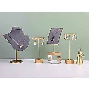 GemeShou Gold Metal Earring T Bar Stand Retail display holders for show, Jewelry Online stores Photography Display Props Organizer【Gold-Hexagon Base Height 4.5"】