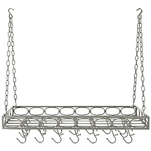 Old Dutch Rectangular Hanging Pot Rack with 16 Hooks, Antique Pewter, 36 x 18 x 4 inches