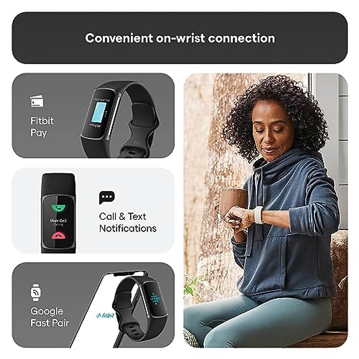 Fitbit Charge 5 Advanced Health & Fitness Tracker with Built-in GPS, Stress Management Tools, Sleep Tracking, 24/7 Heart Rate and More, Black/Graphite, One Size (S &L Bands Included)