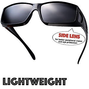 The Fresh High Definition Polarized Wrap Around Shield Sunglasses for Prescription Glasses - Gift Box Package (F701-Black, Grey(Including side lens))