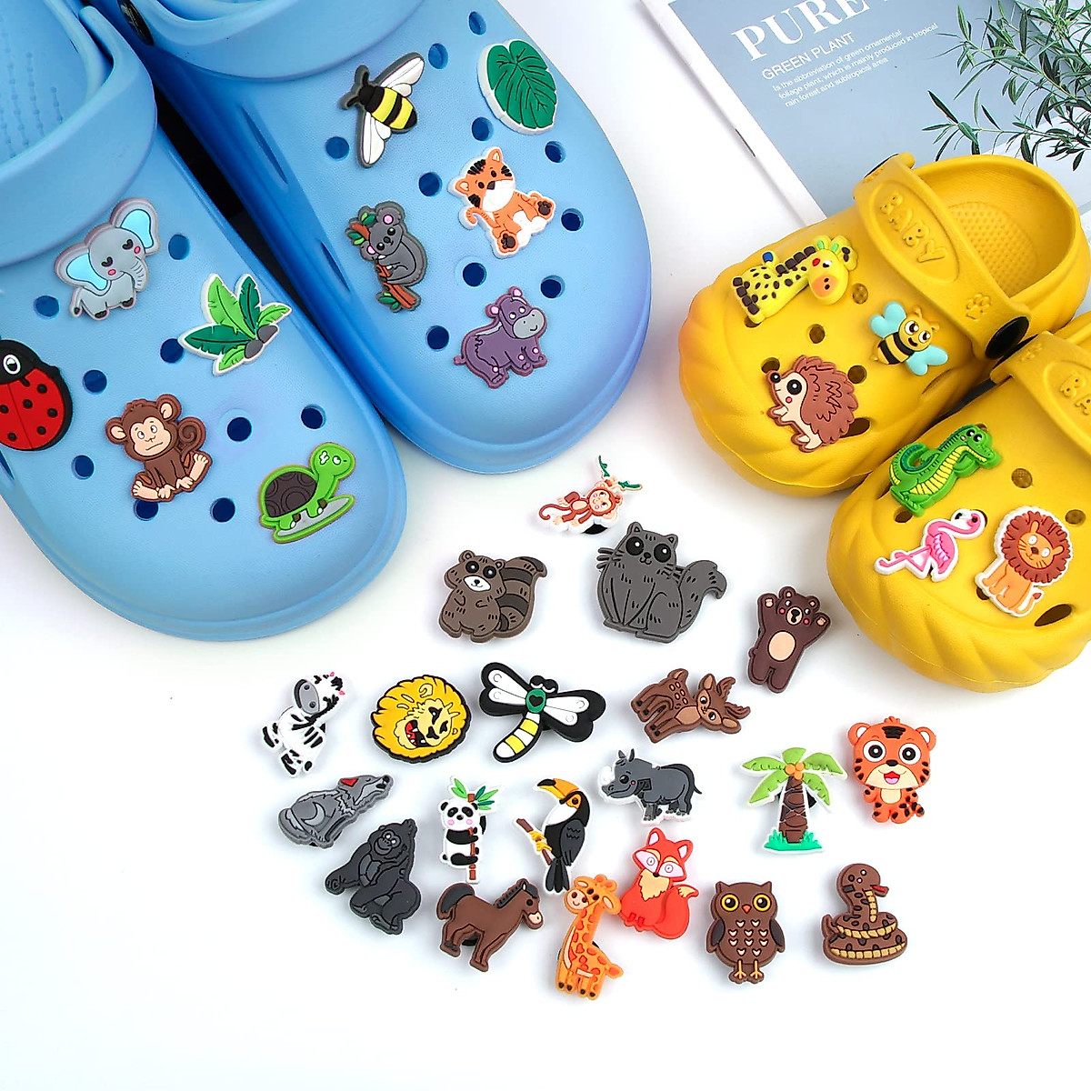 LULUDRAGON 36 Pcs Shoe Charms for Clog Shoes Decorations - Cute Jungle Animals Crooc Charms for Girls Boys Teens Women Safari Animals Clogs Accessories Birthday Gifts