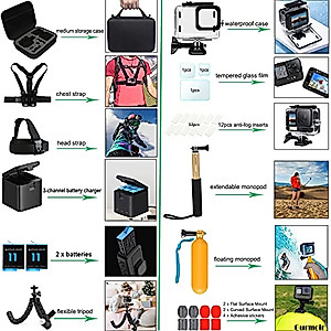 Gurmoir Accessories Kit with Battery and Charger for Gopro Hero 11 10 9 Black. Waterproof Housing Case+Selfie Stick+Tripod+2 Battery+3-Channel Charger Station Compatible with Go Pro 11 10 9(PT09)