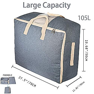 Qozary Large Storage Bags for Comforters, Blankets, Clothes, Quilts and Towels, Better and Sturdy Organizer Bag, Under Bed Storage, Great for Closets, Bedrooms (Gray)