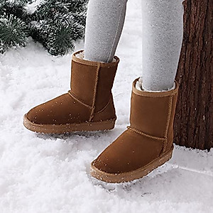 DREAM PAIRS Girls Boys Boots Kids Faux Fur Lined Winter Mid Calf Snow Boots Shorty-K Chestnut Size 13 Little Kid