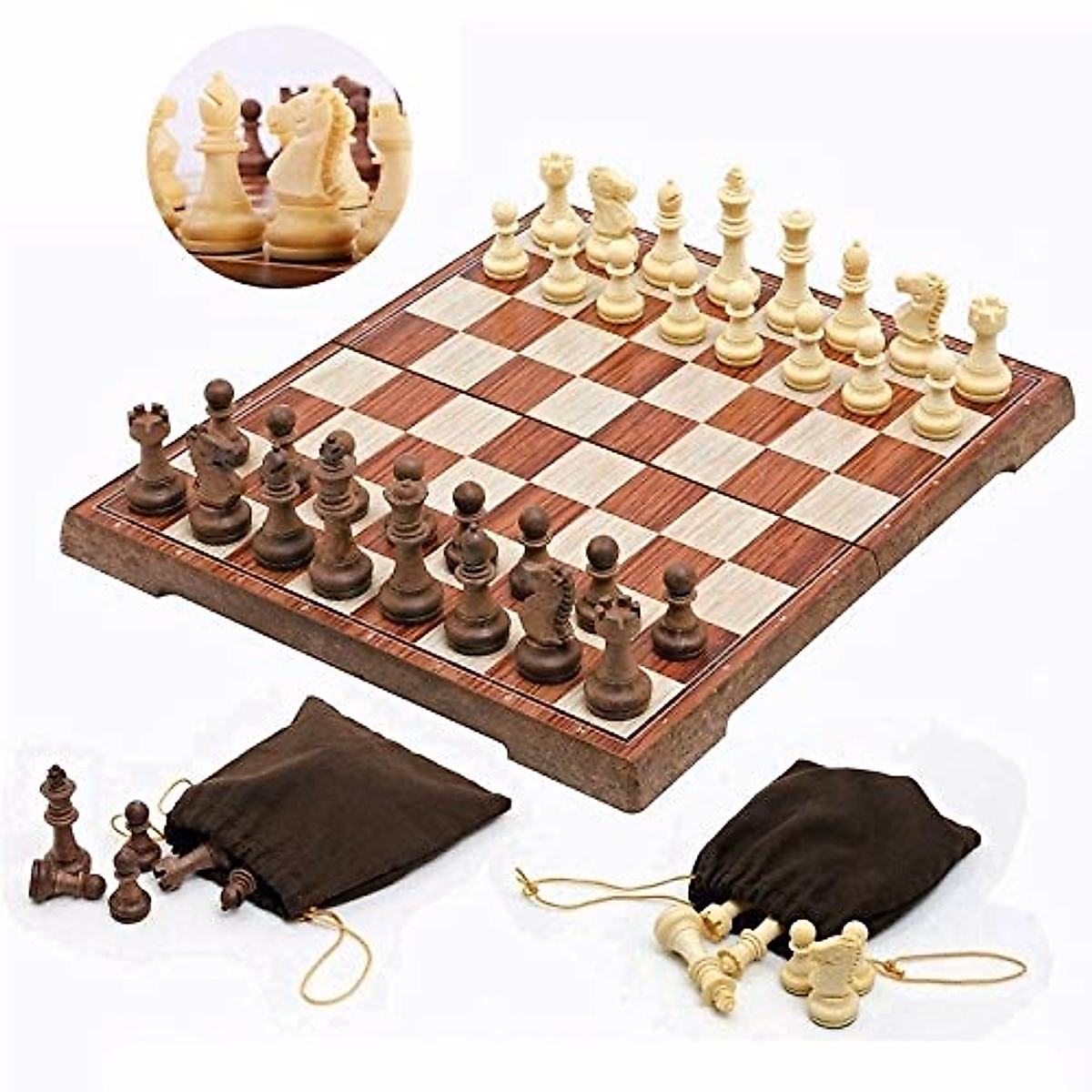 Chess Set Magnetic Board Tournament Travel Portable Chess Set New Chess Folded Board International Magnetic Chess Set Playing Gift Chess Game Board Set (Color : Brown)