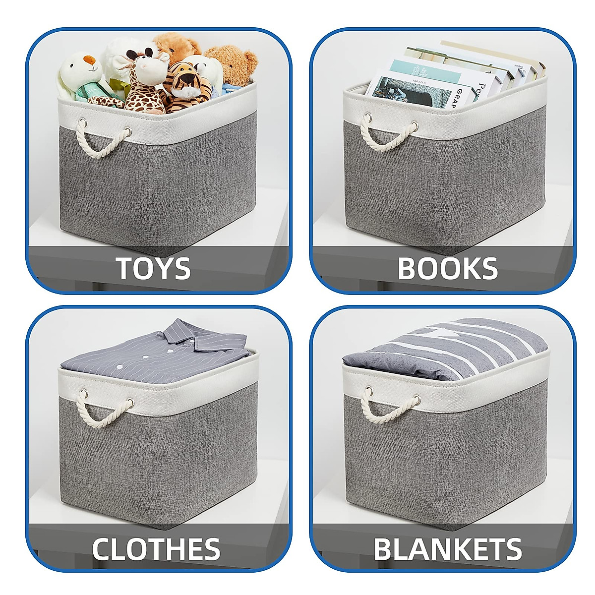 Temary Baskets for Organizing, 2 Pack Storage Baskets Large Fabric Baskets with Handles, Decorative Baskets for Gifts Empty for Home (White&Grey,16Lx12Wx12H Inches)