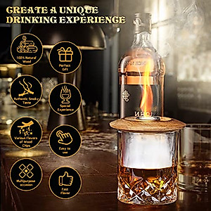 Cocktail Whiskey Drink Smoker Kit – 4 Flavors Wood Chips, Old Fashioned Chimney Drink Smoker Set for Infuse Bourbon, Cocktails, Whiskey, Wine, Meat, Cheese, Ideal Gifts for Men, Husband, Dad, Christmas