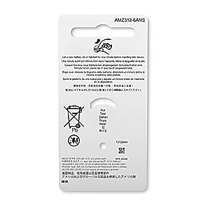 Amazon Basics 1.45 Volt Hearing Aid Batteries, Brown Tab - Pack of 60, Size 312 - Improved Performance