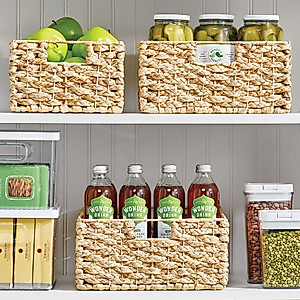 mDesign Hyacinth Braided Woven Kitchen Basket Bin with Built-in Handles for Organizing Kitchen Pantry, Cabinet, Cupboard, Countertop, Shelves - Holds Food, Drinks, Snacks - 3 Pack - Natural/Tan