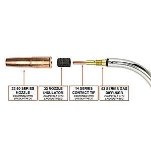 250 Amp MIG Torch Compatible with Lincoln/Tweco - 12 Feet Cable - Two-Pin Signal Connector