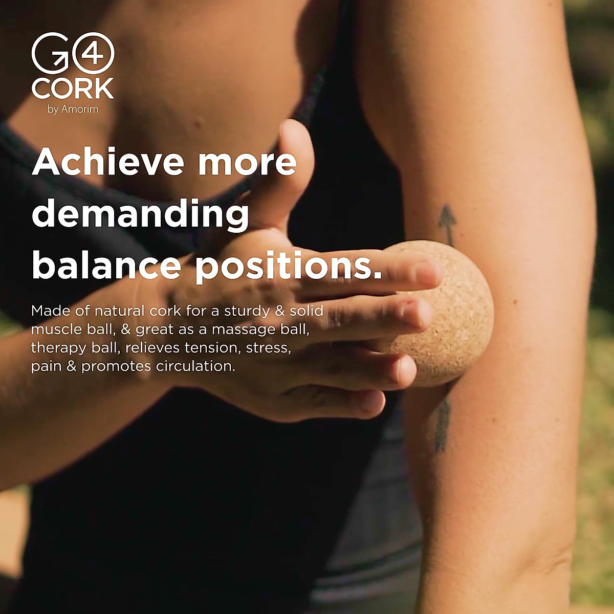 Go4Cork Cork Yoga Massage Ball - 2.4" Therapy Roller | Release Stress, Tension & Circulation | Non-Toxic, Alternative to Foam Yoga Massager | Sustainable & Eco Yogi Gift